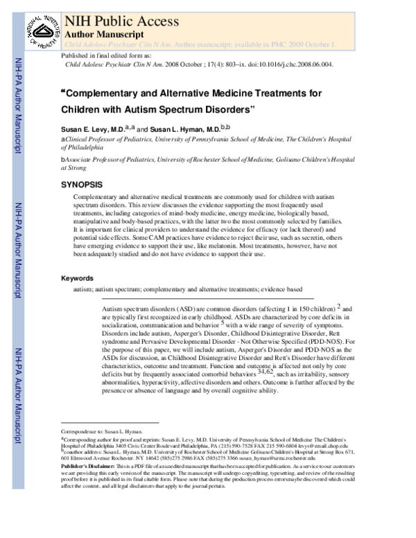 (PDF) Complementary and Alternative Medicine Treatments for Children ...