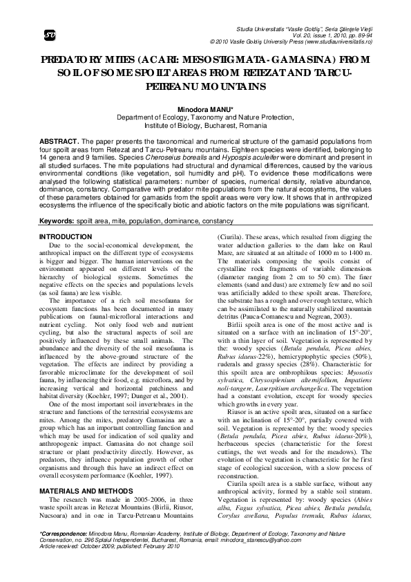 (PDF) Predatory Mites (Acari: Mesostigmata-Gamasina) from Soil of Some ...