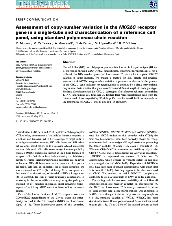 (PDF) Assessment of copy-number variation in the NKG2C receptor gene in ...