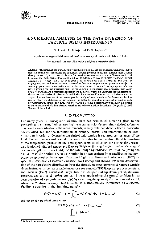 Pdf A Numerical Analysis Of The Data Inversion Of Particle Sizing