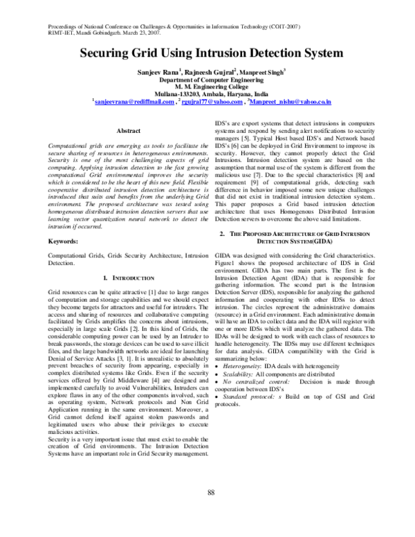 (PDF) Securing Grid Using Intrusion Detection System