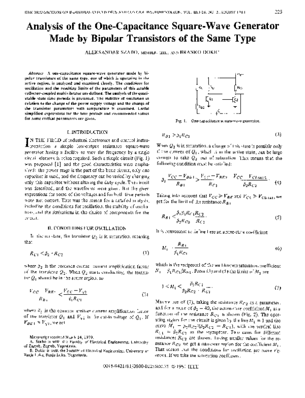 (PDF) Analysis of the One-Capacitance Square-Wave Generator Made by ...