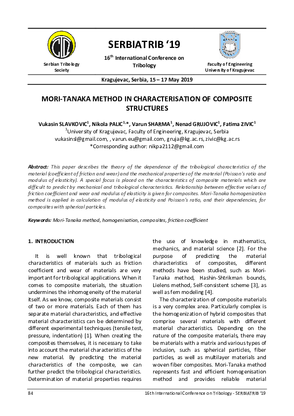 (PDF) Mori-Tanaka Method in Characterisation of Composite Structures