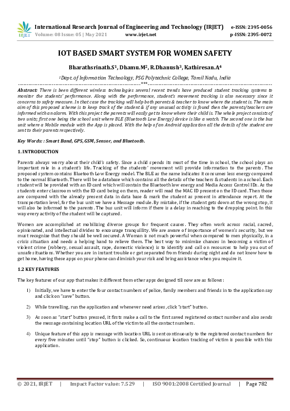 (PDF) IRJET- IOT BASED SMART SYSTEM FOR WOMEN SAFETY