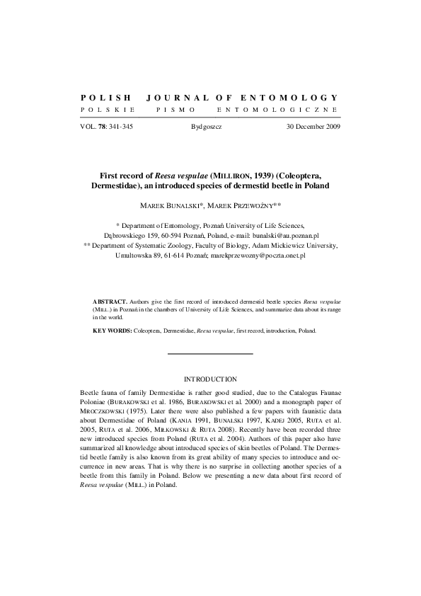 (PDF) First record of Reesa vespulae (MILLIRON, 1939) (Coleoptera ...