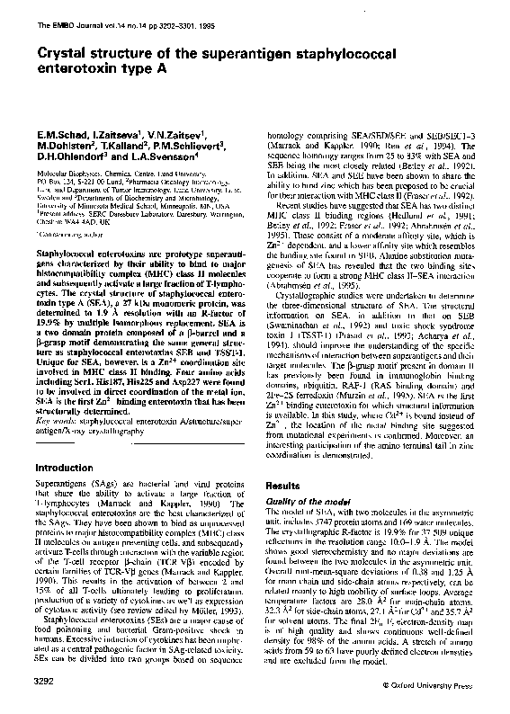 (PDF) Crystal structure of the superantigen staphylococcal enterotoxin ...
