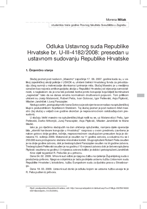 (PDF) Odluka Ustavnog suda Republike Hrvatske br. U-III-4182/2008: presedan u ustavnom sudovanju ...