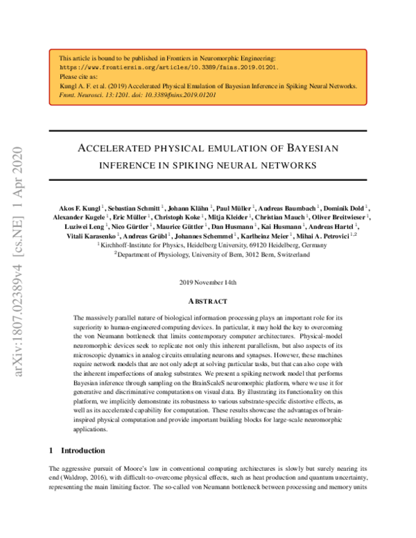 Pdf Accelerated Physical Emulation Of Bayesian Inference In Spiking