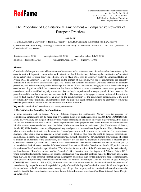 (PDF) The Procedure of Constitutional Amendment – Comparative Reviews ...