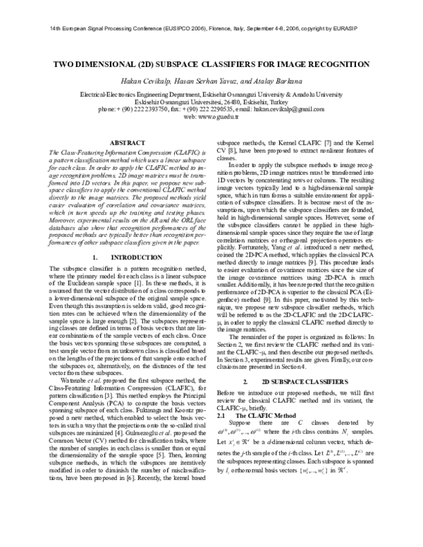 (PDF) Two dimensional (2D) subspace classifiers for image recognition