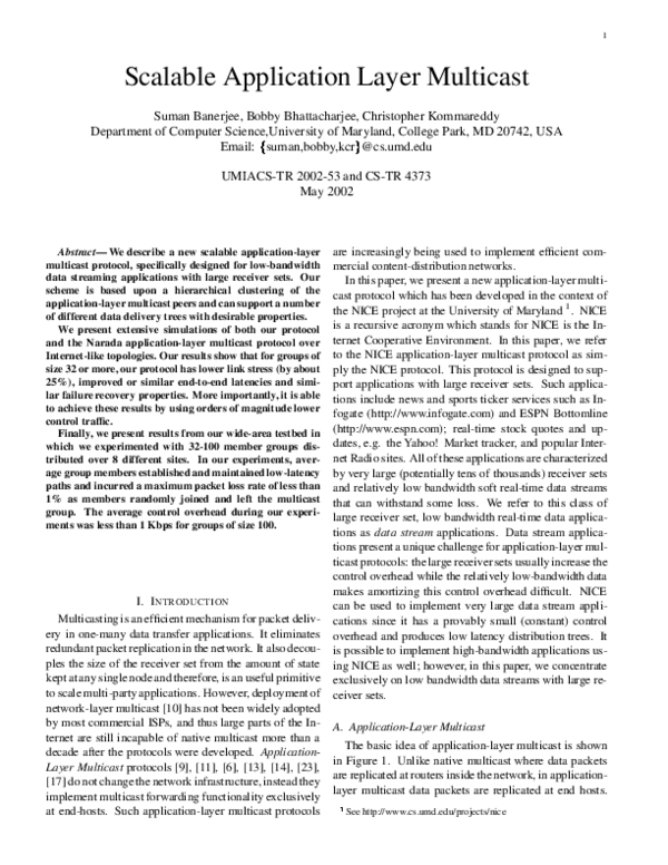 Pdf Scalable Application Layer Multicast