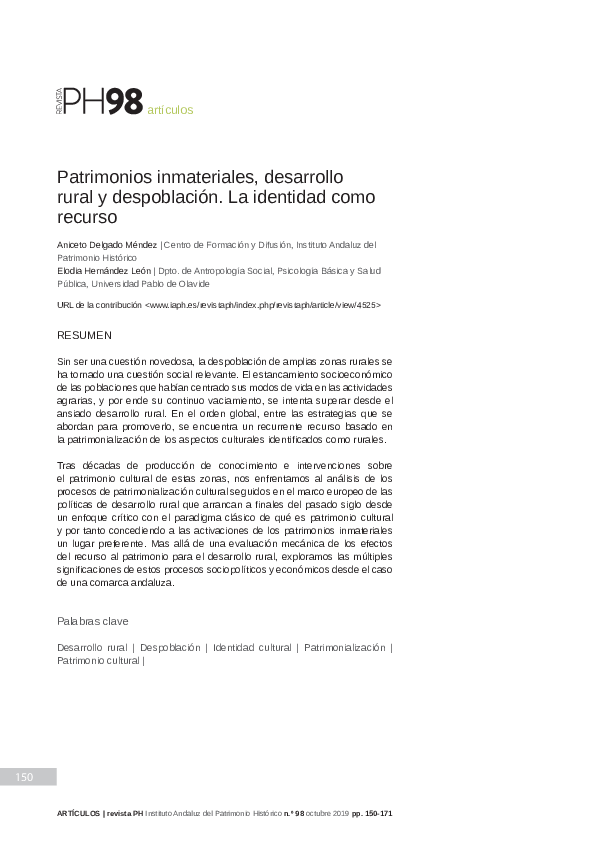 (PDF) Patrimonios inmateriales, desarrollo rural y despoblación. La ...