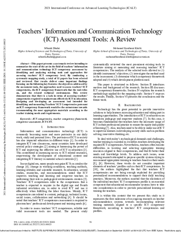 Pdf Teachers Information And Communication Technology Ict