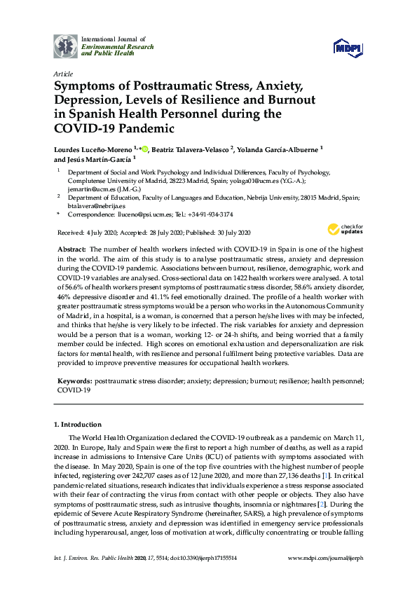 (PDF) Symptoms of Posttraumatic Stress, Anxiety, Depression, Levels of ...