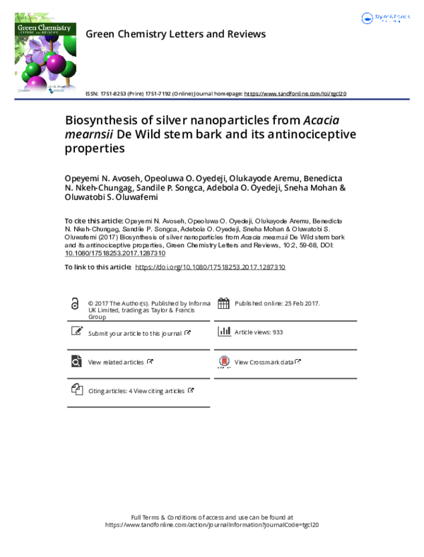 (PDF) Biosynthesis of silver nanoparticles from Acacia mearnsii De Wild stem bark and its ...