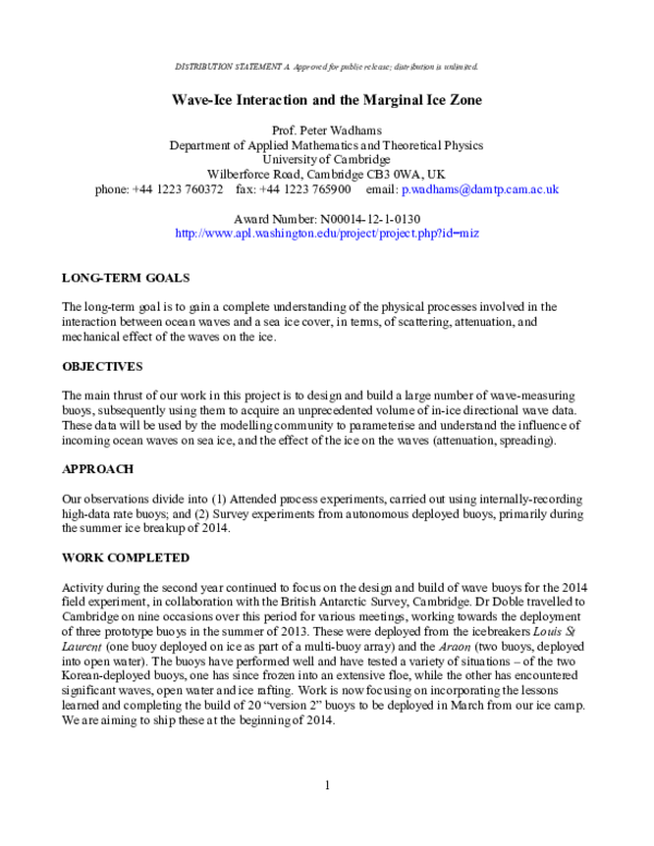 (PDF) Wave-Ice Interaction and the Marginal Ice Zone