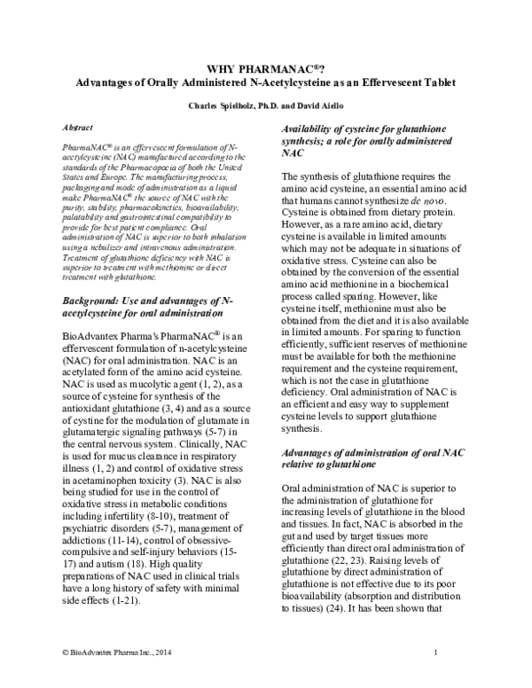 (PDF) WHY PHARMANAC ® ? Advantages of Orally Administered N ...