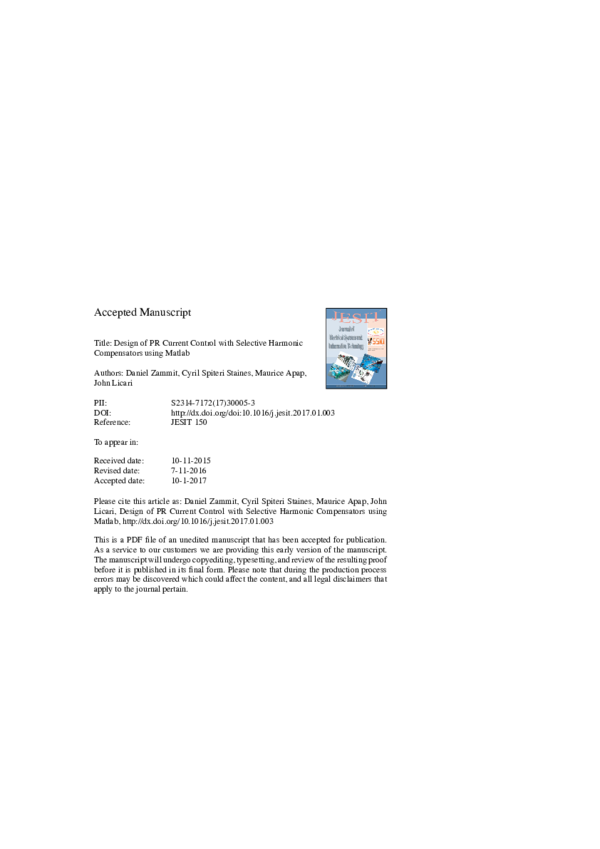(PDF) Design of PR current control with selective harmonic compensators using Matlab