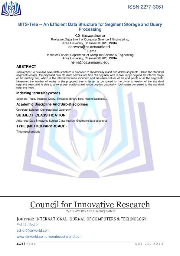 (PDF) BITS-Tree -- An Efficient Data Structure for Segment Storage and ...