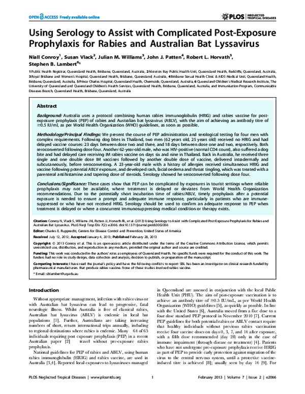 (PDF) Using Serology to Assist with Complicated Post-Exposure ...