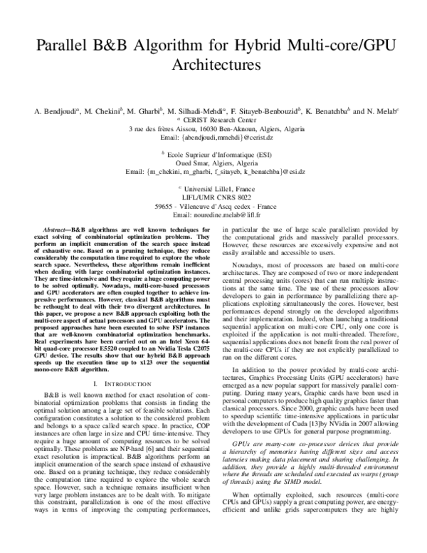 (PDF) Parallel B&B Algorithm for Hybrid Multi-core/GPU Architectures