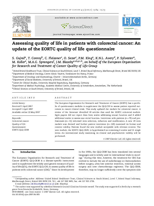 (PDF) Assessing quality of life in patients with colorectal cancer: An ...