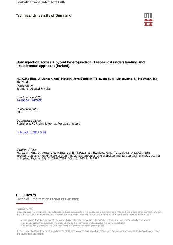 (PDF) Spin injection across a hybrid heterojunction: Theoretical ...