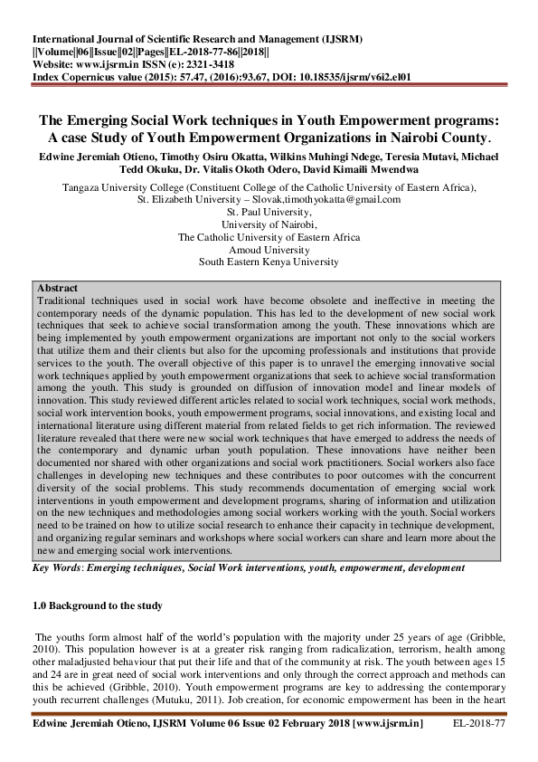 (PDF) The Emerging Social Work techniques in Youth Empowerment programs ...
