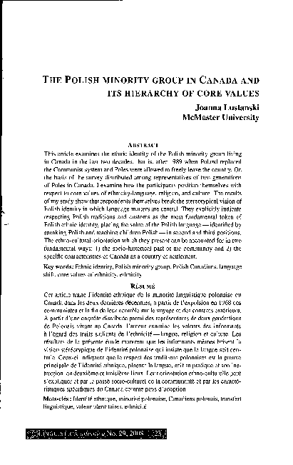 (PDF) The Polish minority group in Canada and its hierarchy of core values