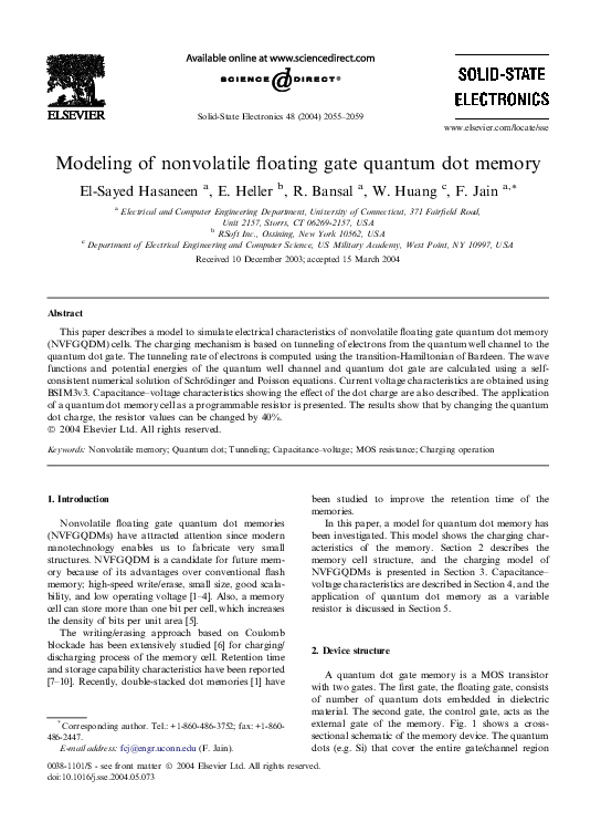 (PDF) Modeling of nonvolatile floating gate quantum dot memory