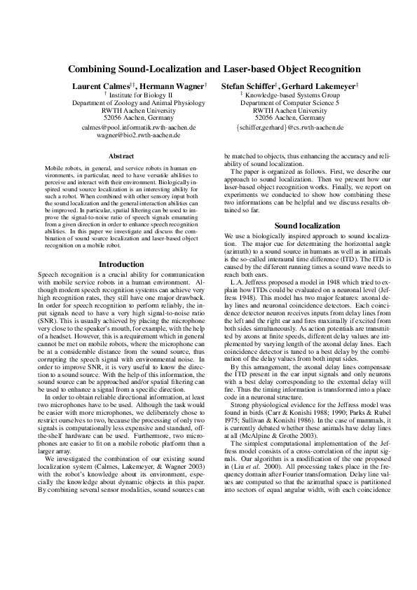(PDF) Combining Sound Localization and Laser-based Object Recognition | Stefan Schiffer ...