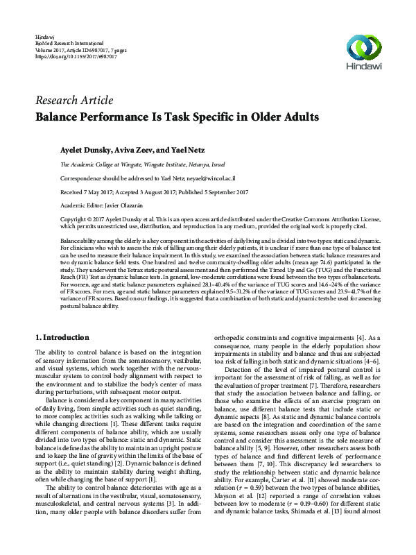 (PDF) Balance Performance Is Task Specific in Older Adults