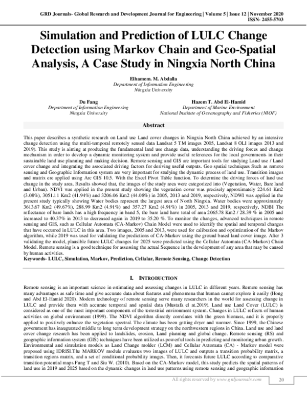 (PDF) Simulation and Prediction of LULC Change Detection using Markov Chain and Geo-Spatial ...