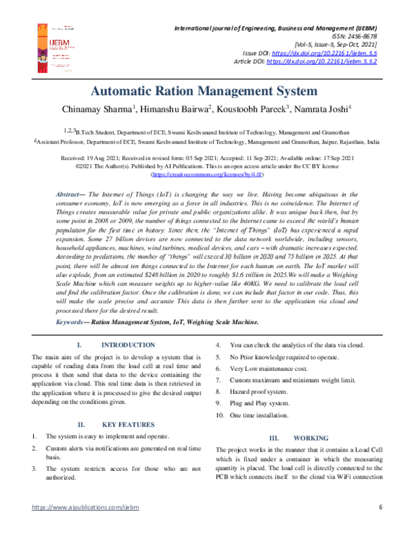 (PDF) Automatic Ration Management System