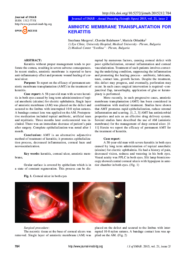 (PDF) Amniotic Membrane Transplantation for Keratitis