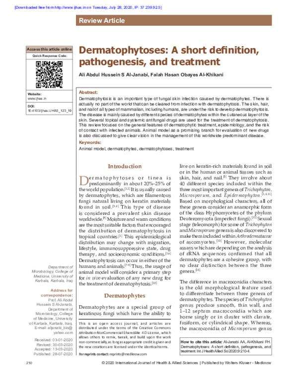 (PDF) Dermatophytoses: A short definition, pathogenesis, and treatment