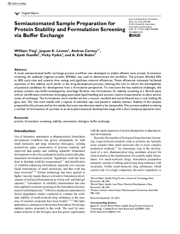 (PDF) Semiautomated Sample Preparation for Protein Stability and Formulation Screening via ...