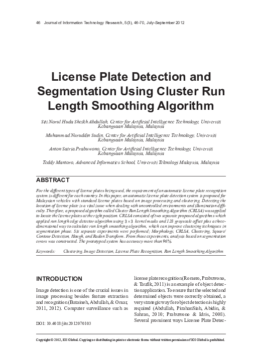 Pdf Malaysian License Plate Detection Via Crlsa 