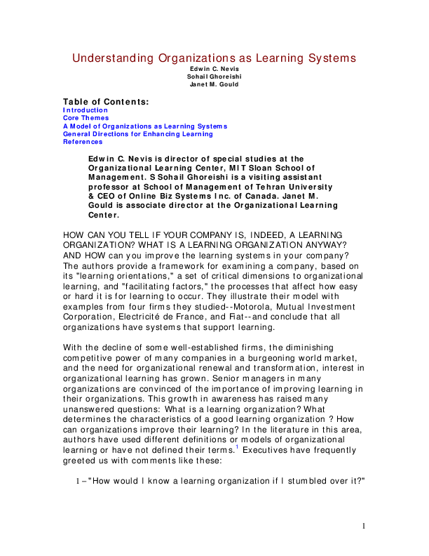(PDF) Understanding organizations as learning systems