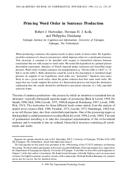 (PDF) Priming Word Order in Sentence Production