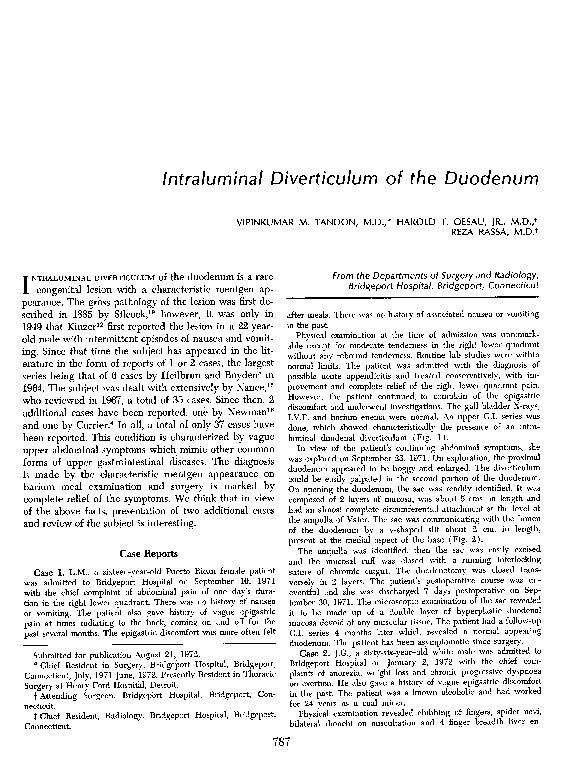 (PDF) Intraluminal Diverticulum of the Duodenum