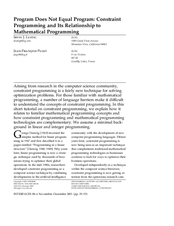 Pdf Program Does Not Equal Program Constraint Programming And Its 9606