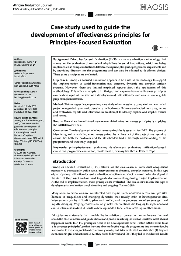 (PDF) Case study used to guide the development of effectiveness ...