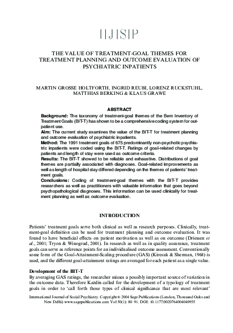 (PDF) The Value of Treatment-Goal Themes for Treatment Planning and ...