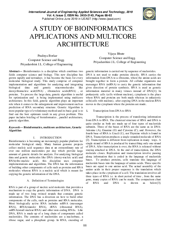 (PDF) A Study of Bioinformatics Applications and Multicore Architecture