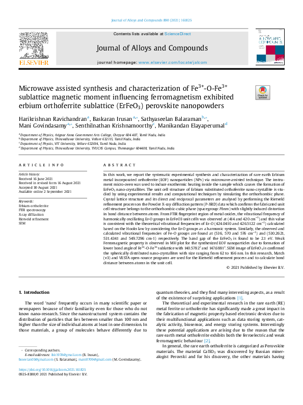 (PDF) Microwave assisted synthesis and characterization of Fe3+-O-Fe3 ...