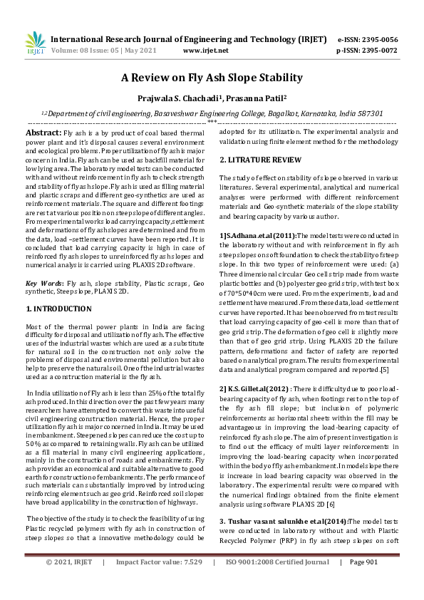 (PDF) IRJET- A Review on Fly Ash Slope Stability