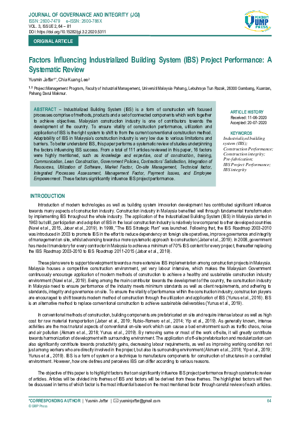 (PDF) Factors Influencing Industrialized Building System (IBS) Project ...