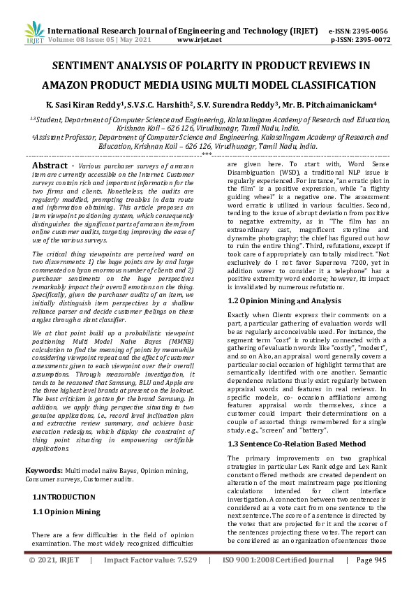 (PDF) IRJET- SENTIMENT ANALYSIS OF POLARITY IN PRODUCT REVIEWS IN AMAZON PRODUCT MEDIA USING ...