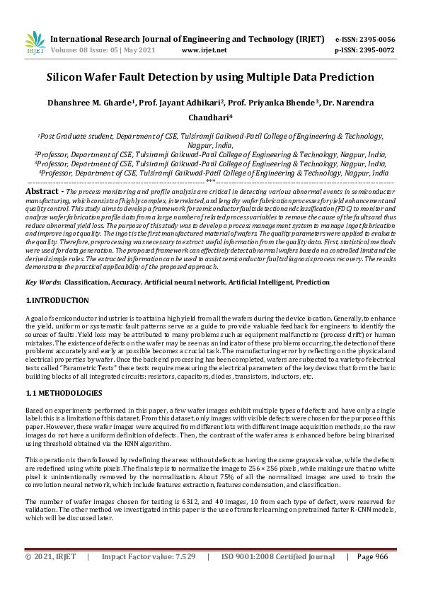 Pdf Irjet Silicon Wafer Fault Detection By Using Multiple Data